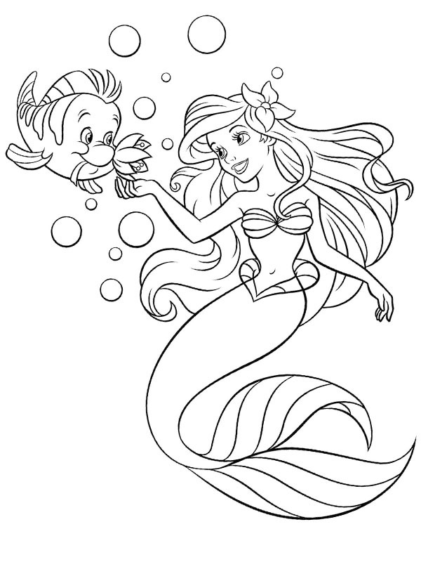 Disegni Da Colorare Ariel E Flounder Personaggi De La Sirenetta